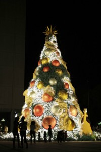 A Christmas tree on a street in the capital city, Santo Domingo.