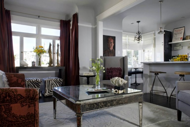 Rich and striking color palette mixes traditional mirrored glass, wood ...
