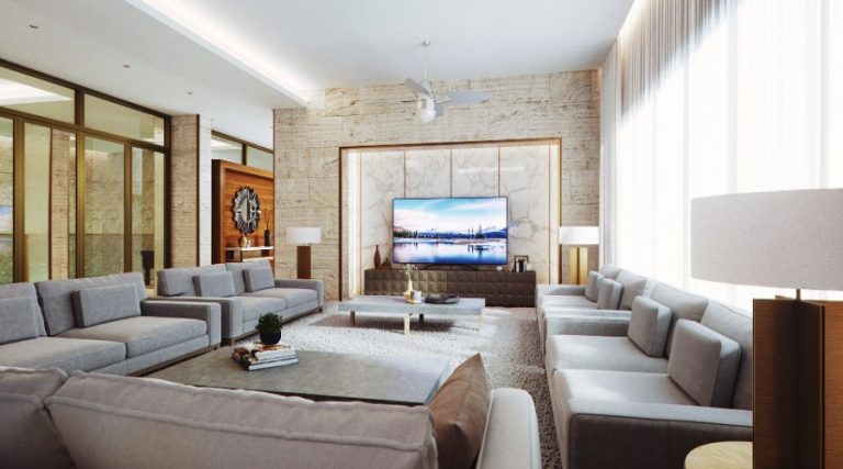 NP Designs creates a living room with grey couches with a lot of ...